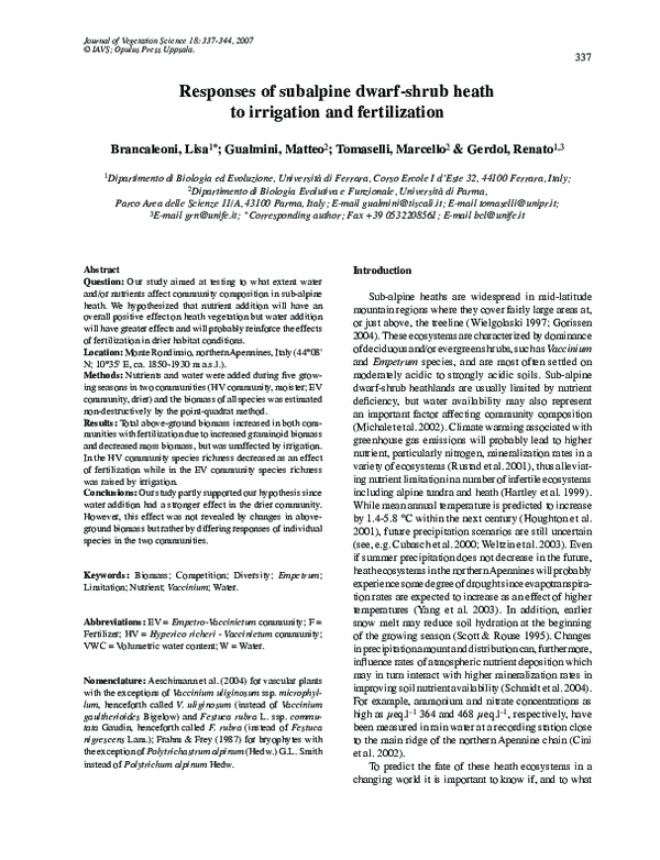 (PDF) Responses of subalpine dwarf-shrub heath to irrigation and ...