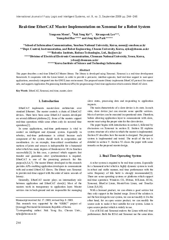 (PDF) Real-time EtherCAT Master Implementation on Xenomai for a Robot System