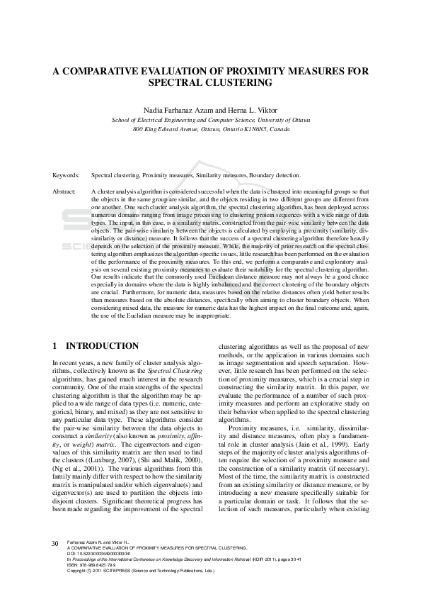 (PDF) A Comparative Evaluation of Proximity Measures for Spectral Clustering | Nadia Azam ...