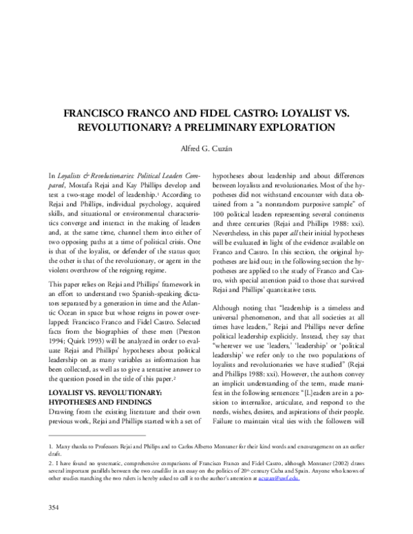 (PDF) Francisco Franco and Fidel Castro: Loyalist vs. Revolutionary? A ...