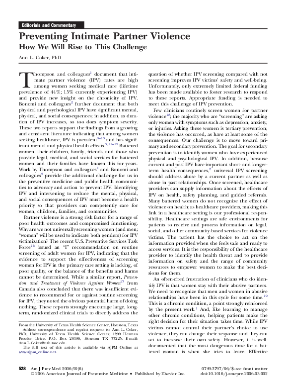 (PDF) Preventing Intimate Partner Violence
