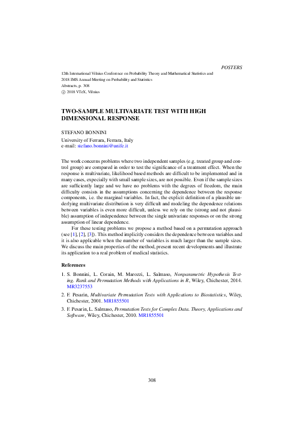 (PDF) Two-Sample Multivariate Test with High Dimensional Response