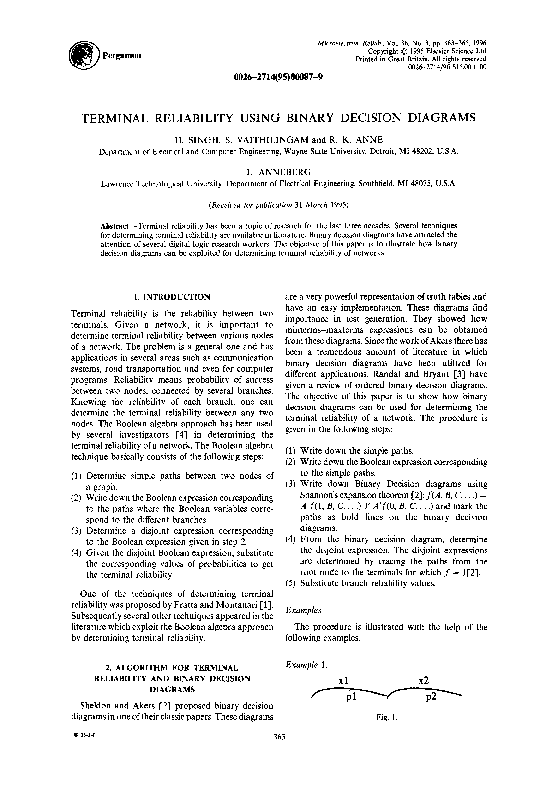 (PDF) Terminal reliability using binary decision diagrams