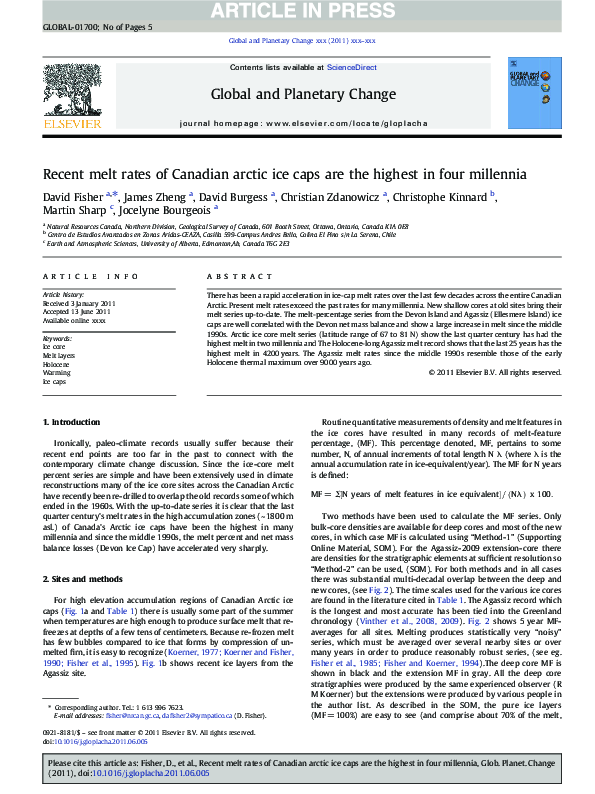 (PDF) Recent melt rates of Canadian arctic ice caps are the highest in ...