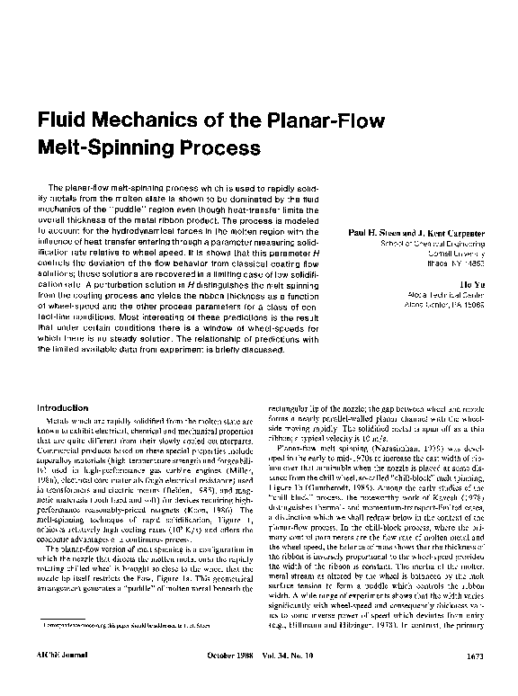 (PDF) Fluid mechanics of the planar-flow melt-spinning process