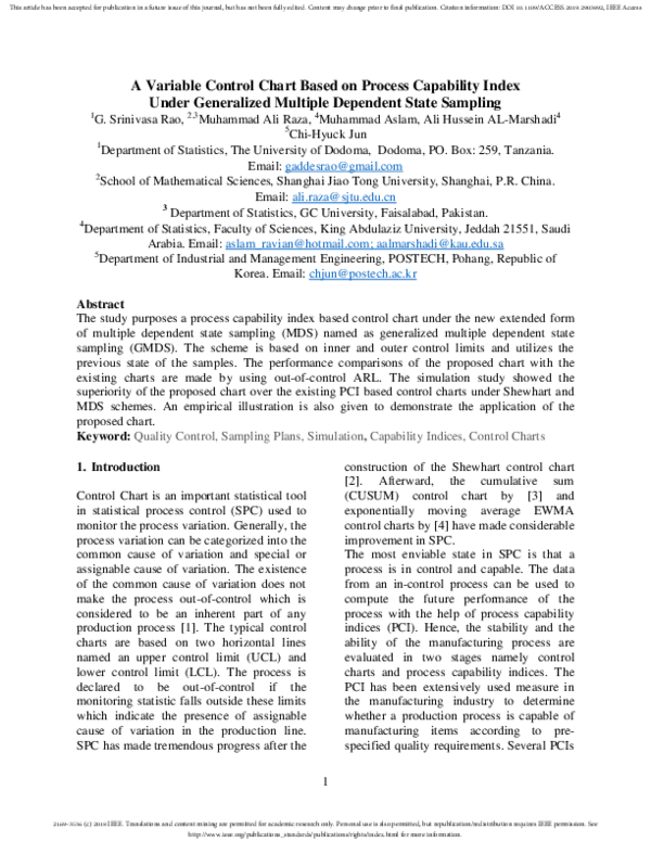 (PDF) A Variable Control Chart Based on Process Capability Index Under Generalized Multiple ...