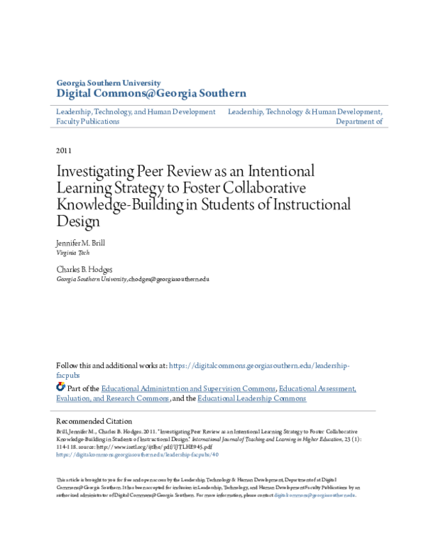 (PDF) Investigating Peer Review as an Intentional Learning Strategy to ...