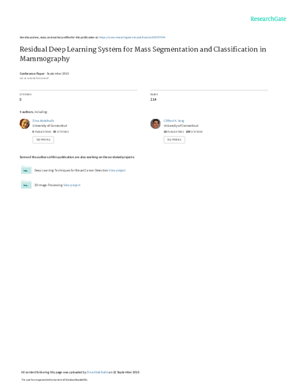 (PDF) Residual Deep Learning System for Mass Segmentation and Classification in Mammography