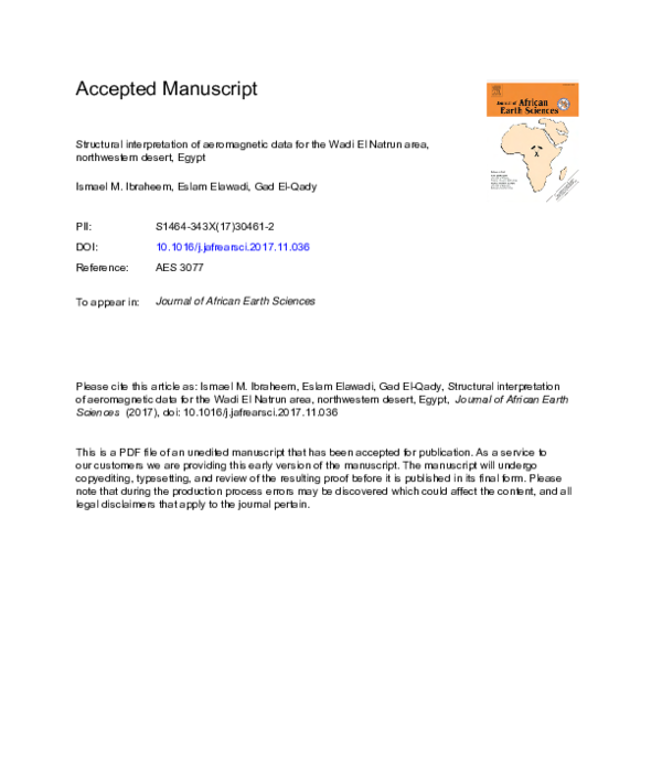 Pdf Structural Interpretation Of Aeromagnetic Data For The Wadi El Natrun Area Northwestern