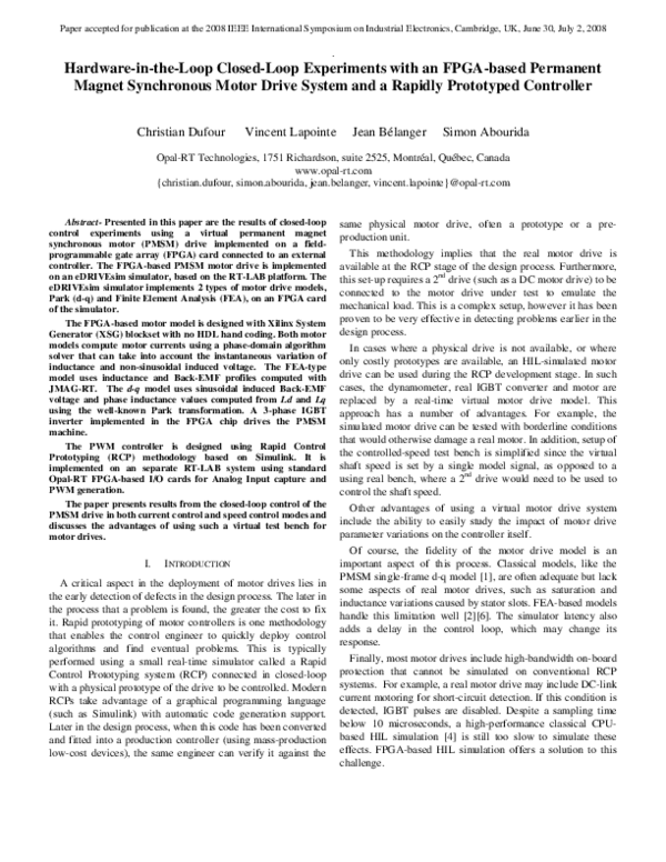 (PDF) Hardware-in-the-loop closed-loop experiments with an FPGA-based permanent magnet ...