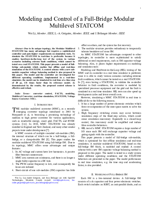 (PDF) Modeling and control of a full-bridge modular multilevel STATCOM