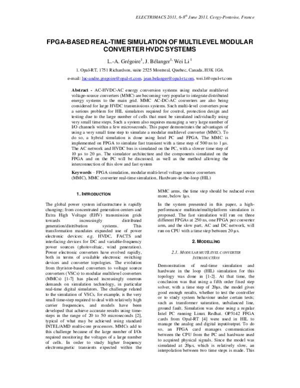 Pdf Fpga Based Real Time Simulation Of Multilevel Modular Converter
