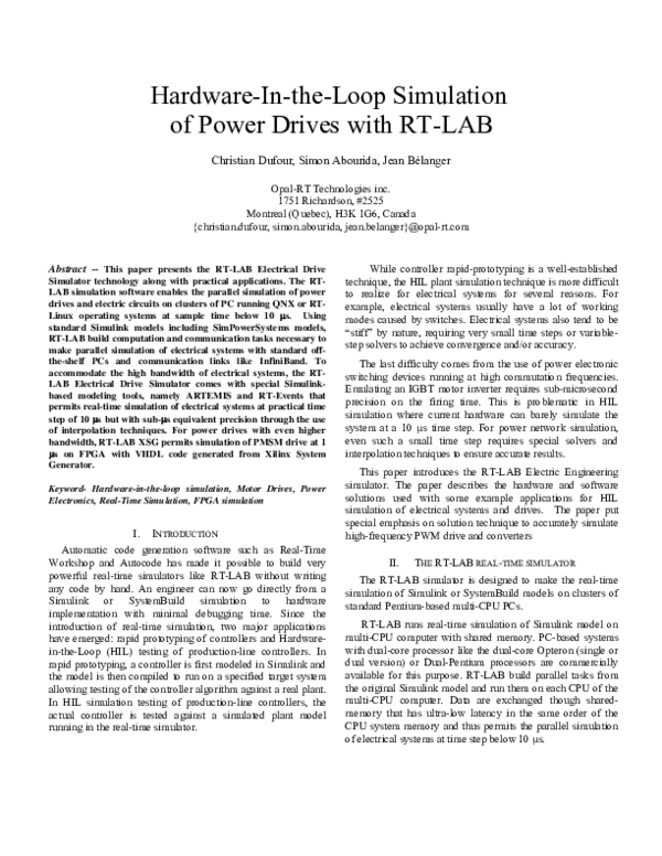 (PDF) Hardware-In-the-Loop Simulation of Power Drives with RT-LAB