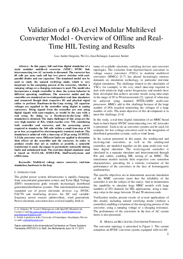 Pdf Validation Of A 60 Level Modular Multilevel Converter Model Overview Of Offline And Real