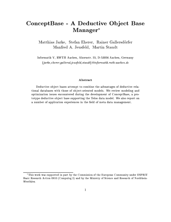(PDF) ConceptBase - A Deductive Object Base Manager