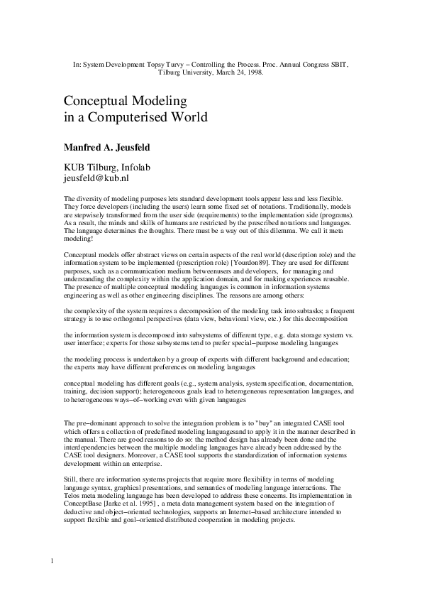 (PDF) Conceptual Modeling in a Computerised World