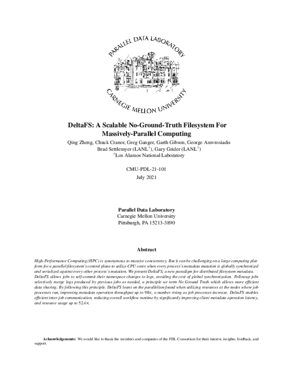 (PDF) DeltaFS: a scalable no-ground-truth filesystem for massively ...