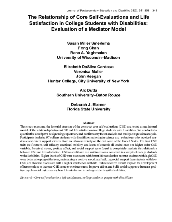 (PDF) The Relationship of Core Self-Evaluations and Life Satisfaction ...