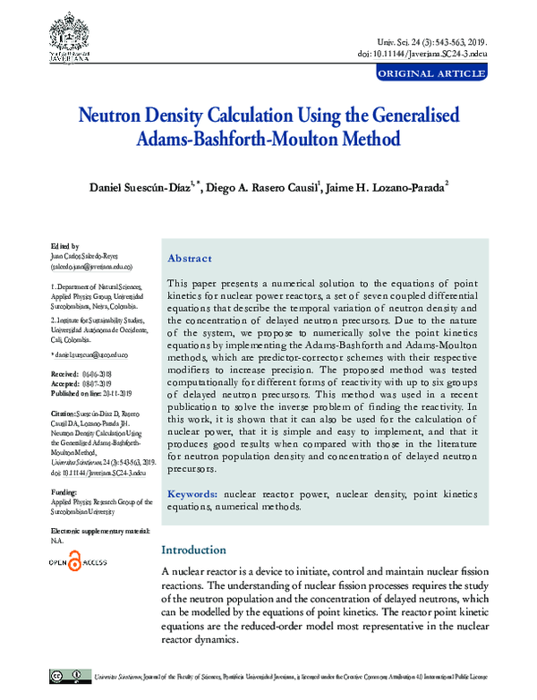 (PDF) Neutron Density Calculation Using the Generalised Adams-Bashforth-Moulton Method