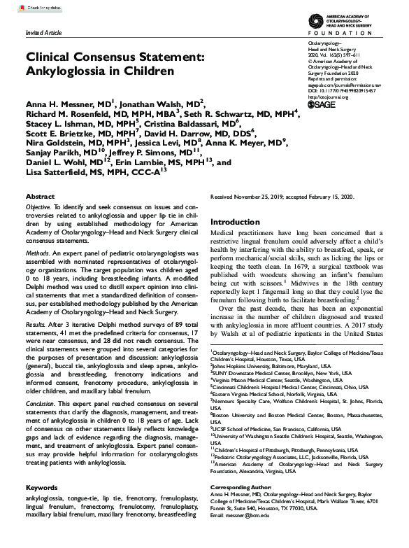 (PDF) Clinical Consensus Statement: Ankyloglossia in Children