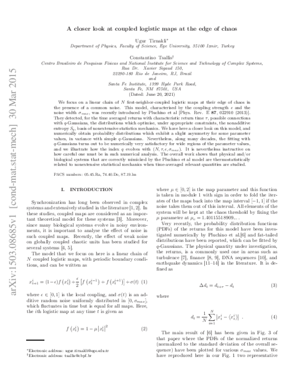 (PDF) A closer look at coupled logistic maps at the edge of chaos