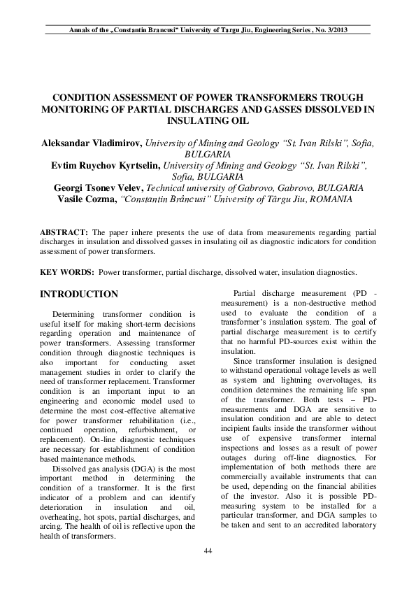 (PDF) Condition Assessment of Power Transformers Trough Monitoring of ...