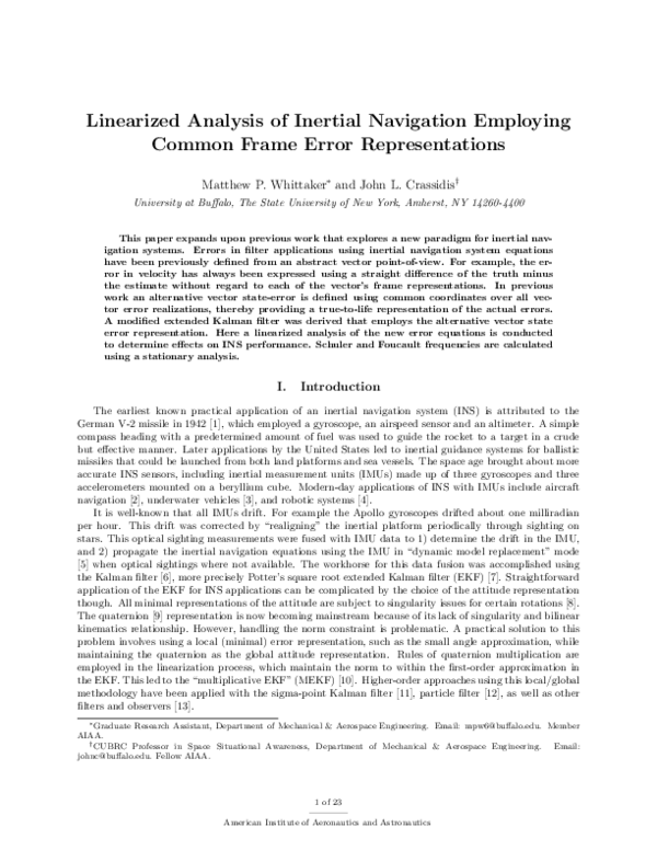 (PDF) Linearized Analysis of Inertial Navigation Employing Common Frame ...