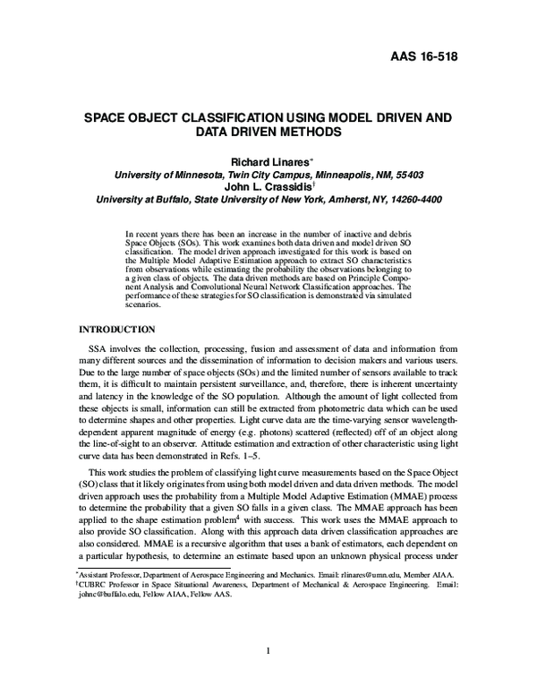 Pdf Space Object Classification Using Model Driven And Data Driven