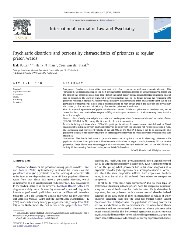 (PDF) Psychiatric disorders and personality characteristics of ...