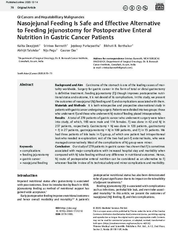 (PDF) Nasojejunal Feeding Is Safe and Effective Alternative to Feeding ...