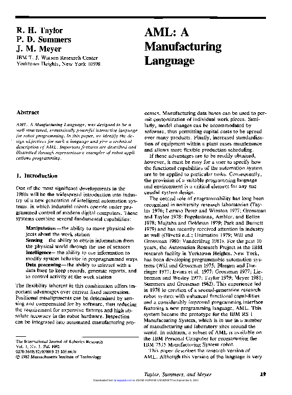 (PDF) AML: A manufacturing language