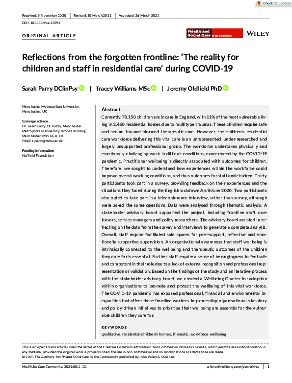 (PDF) Reflections from the forgotten frontline: ‘The reality for ...