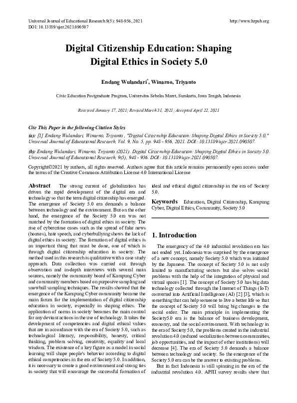 (PDF) Digital Citizenship Education: Shaping Digital Ethics in Society 5.0