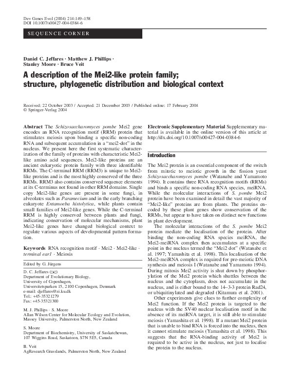 (PDF) A description of the Mei2-like protein family; structure ...