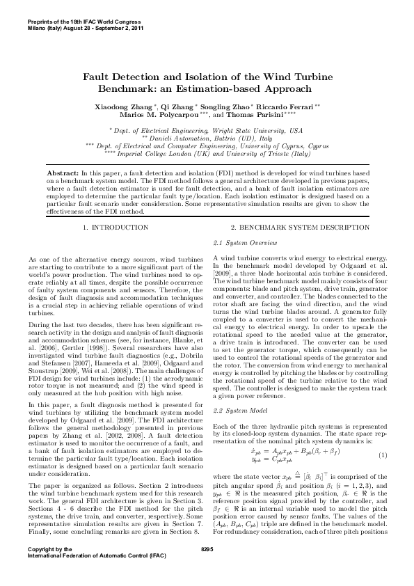 (PDF) Fault Detection and Isolation of the Wind Turbine Benchmark: an Estimation-based Approach