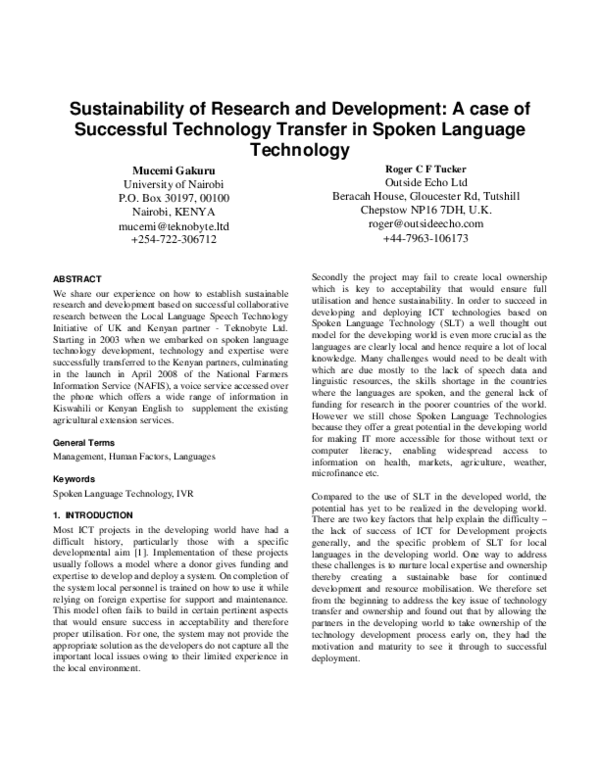 (PDF) Sustainability of Research and Development