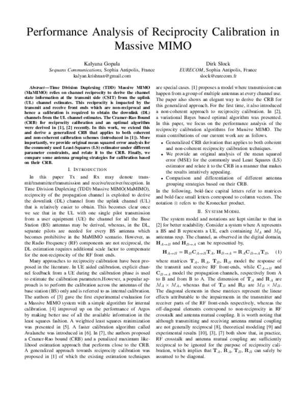 (PDF) Performance Analysis of Reciprocity Calibration in Massive MIMO