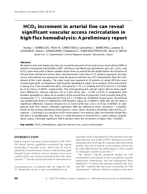 (PDF) HCO3 increment in arterial line can reveal significant vascular ...