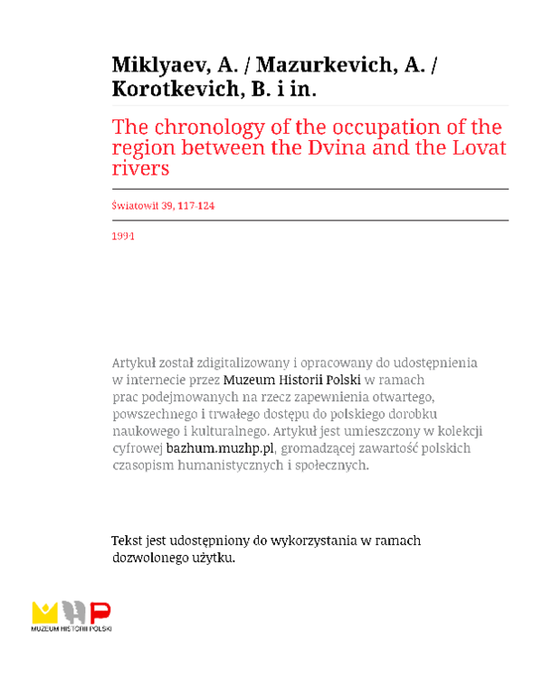 (PDF) The chronology of the occupation of the region between the Dvina and the Lovat rivers / G ...