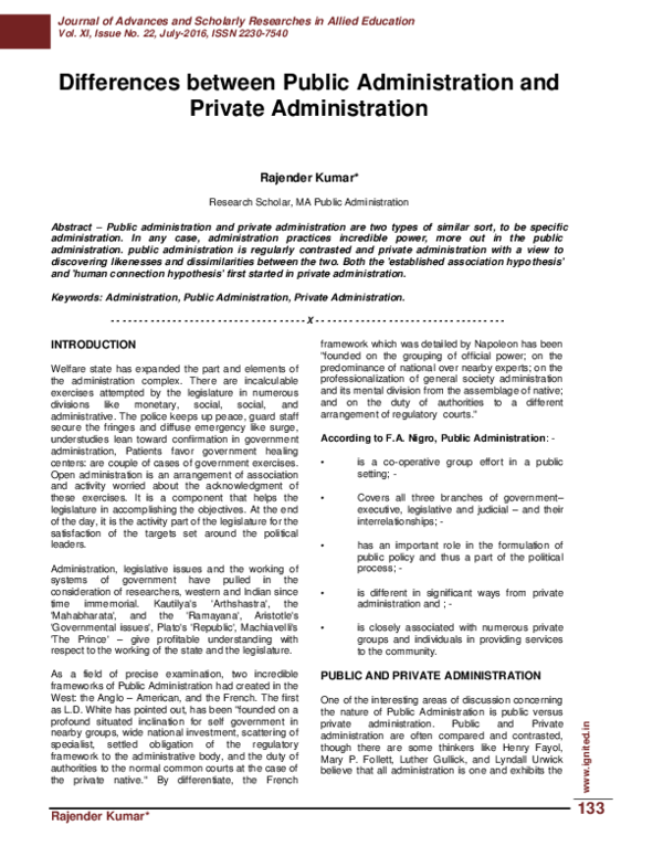 (PDF) Differences between Public Administration and Private Administration