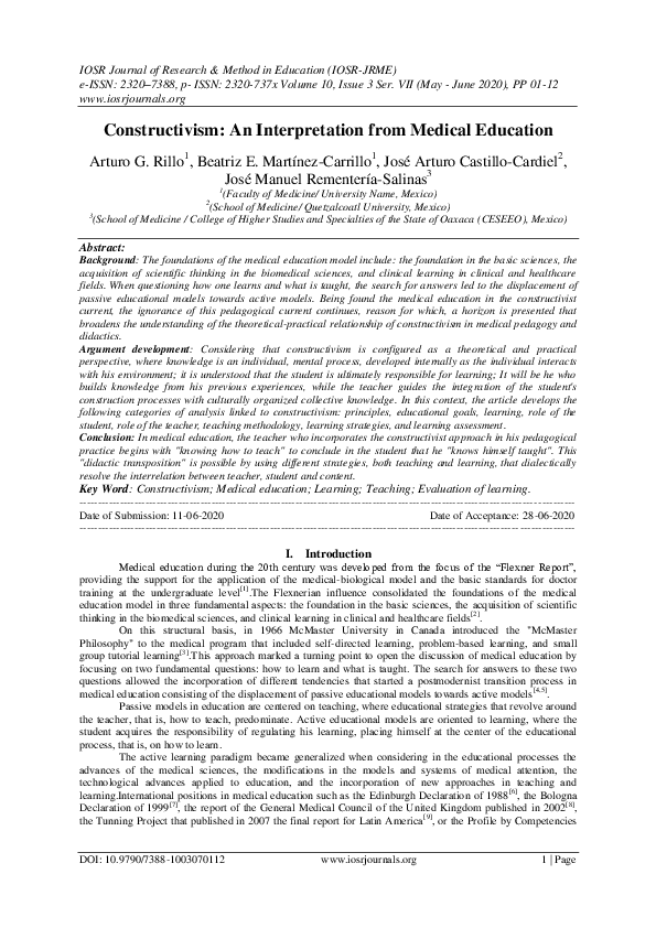 (PDF) Constructivism: An Interpretation from Medical Education