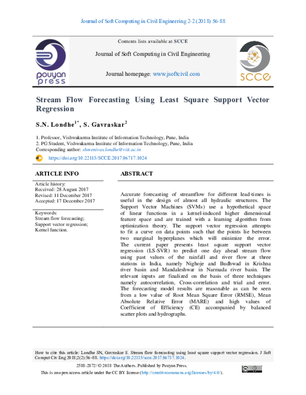 (PDF) Stream Flow Forecasting using Least Square Support Vector Regression