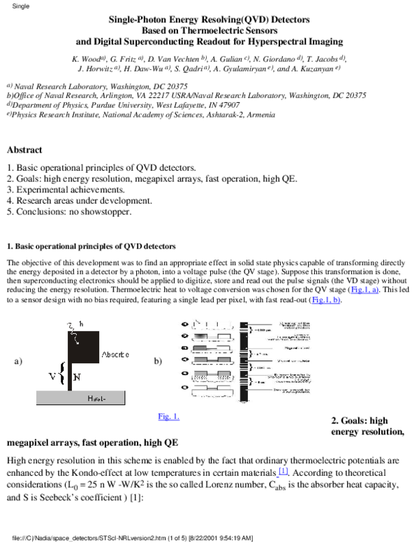 (PDF) Single-Photon Energy Resolving ( QVD ) Detectors Based on Thermoelectric Sensors and ...