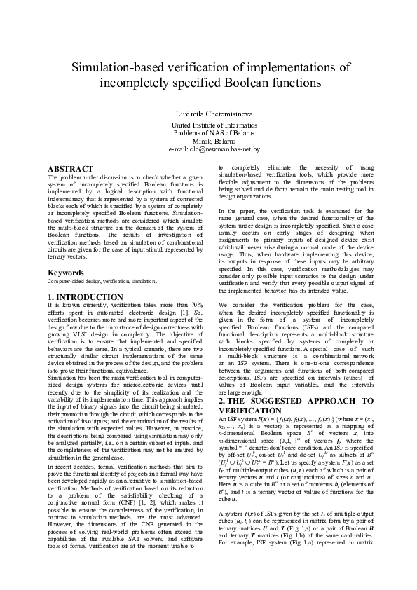 (PDF) Simulation-based verification of implementations of incompletely specified Boolean functions