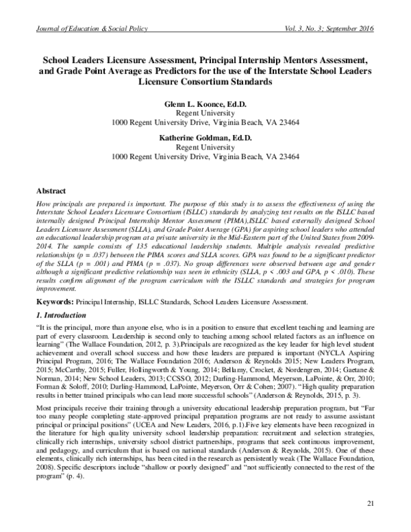 (PDF) School Leaders Licensure Assessment , Principal Internship ...