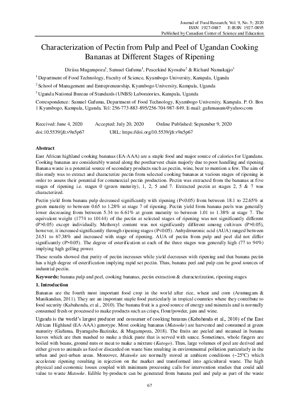 (PDF) Characterization of Pectin from Pulp and Peel of Ugandan Cooking ...