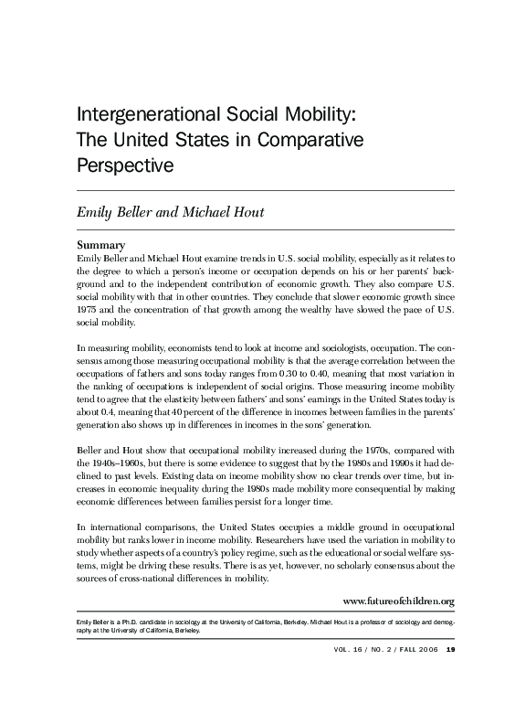 (PDF) Intergenerational Social Mobility: The United States in ...