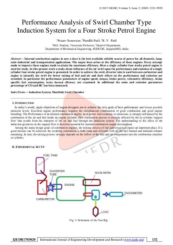 (PDF) Performance Analysis of Swirl Chamber Type Induction System for a ...