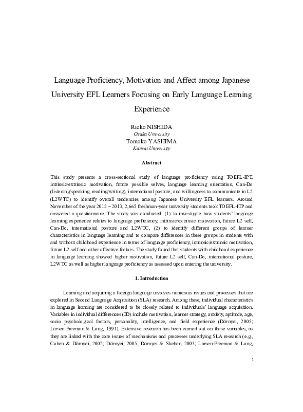 (PDF) Language Proficiency, Motivation and Affect among Japanese ...