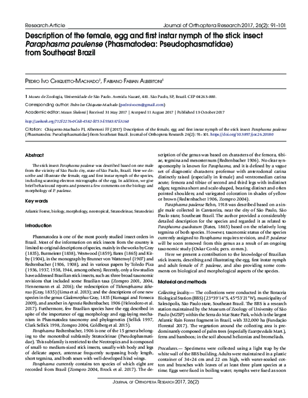 (PDF) Description of the female, egg and first instar nymph of the ...